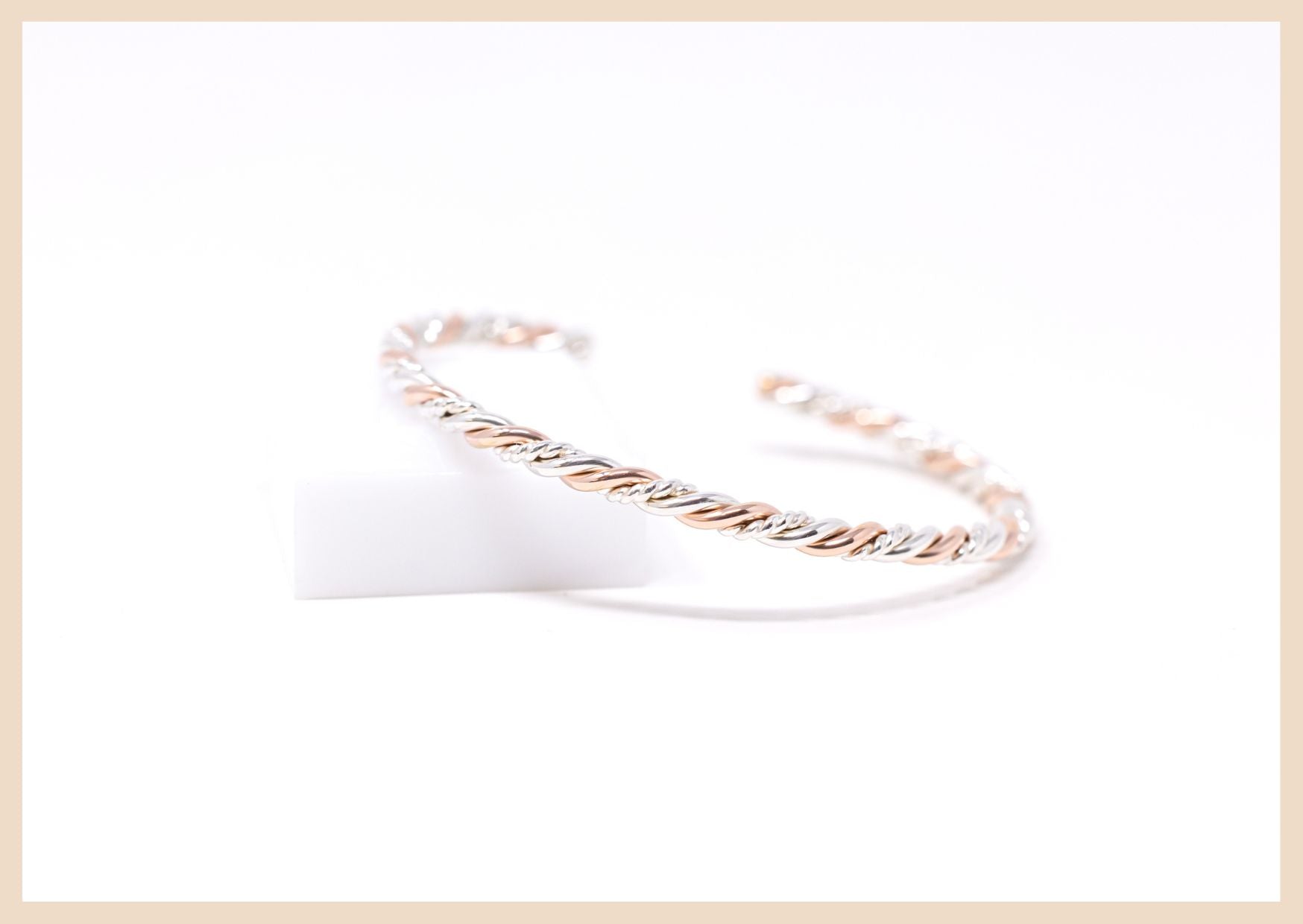 Braided Trifecta Bangle Cuff Bracelet (Rose Gold and Silver) – Anna ...